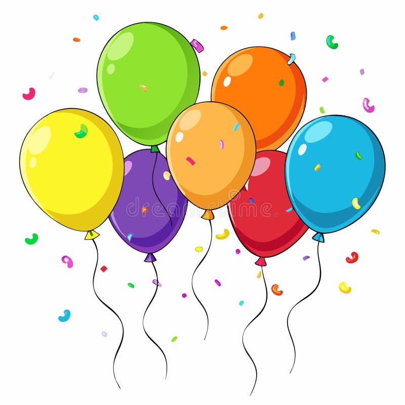 Six Colorful Balloons with Confetti Flying in the Ai Stock Vector ...