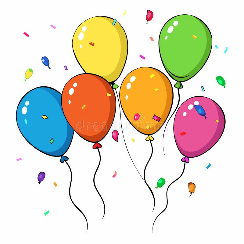 Six Colorful Balloons with Confetti in a White Background Stock Vector ...