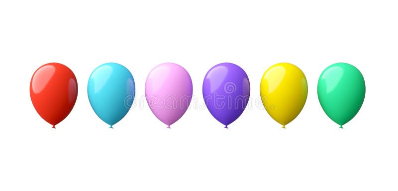Six Colorful Balloons Floating on a White Background Stock Illustration ...