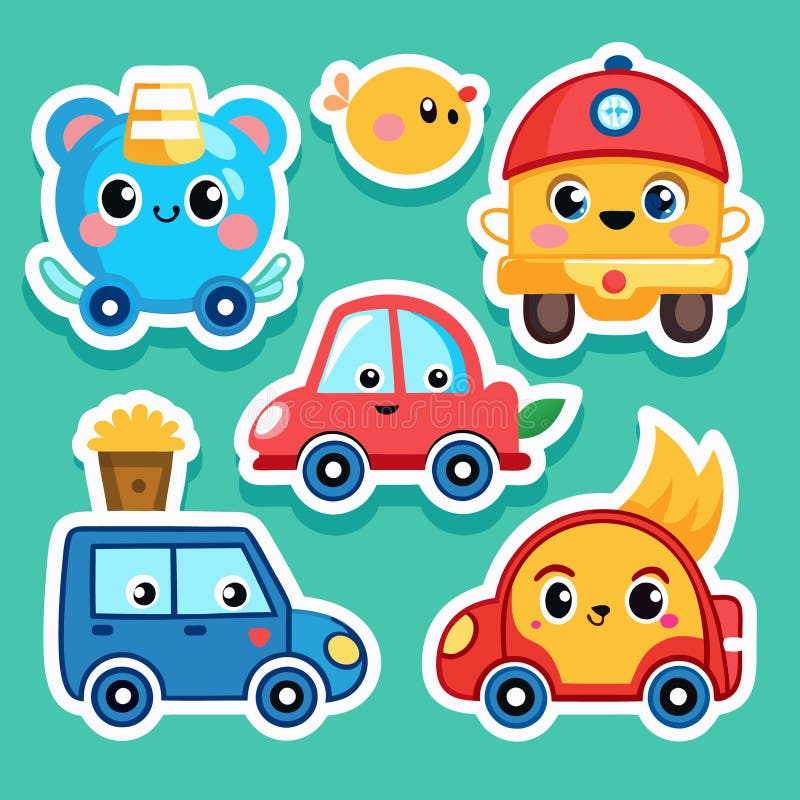 Six Colorful Cartoon Stickers with Cute Characters Stock Vector ...