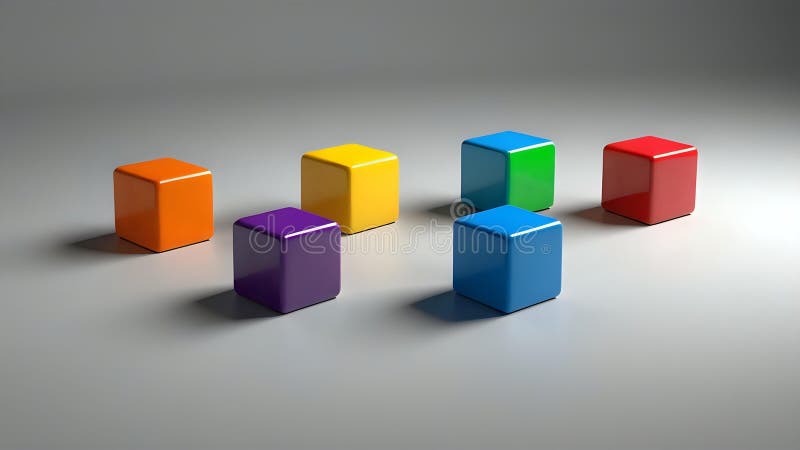 Six Colorful Cubes Arranged on Gray Surface Stock Illustration ...