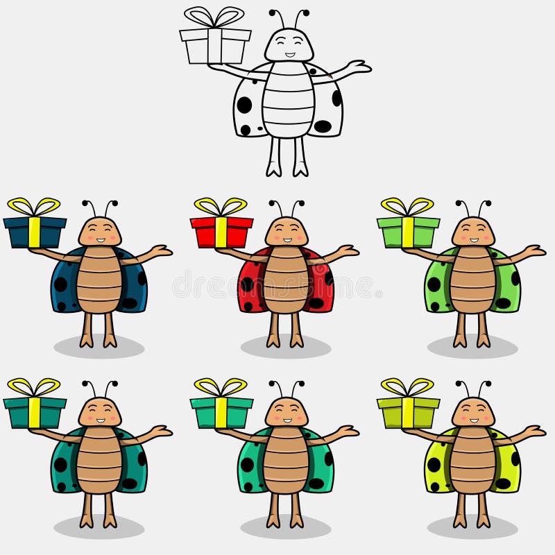 Six Colors and a Bug with Gift on Hand Stock Vector - Illustration of ...