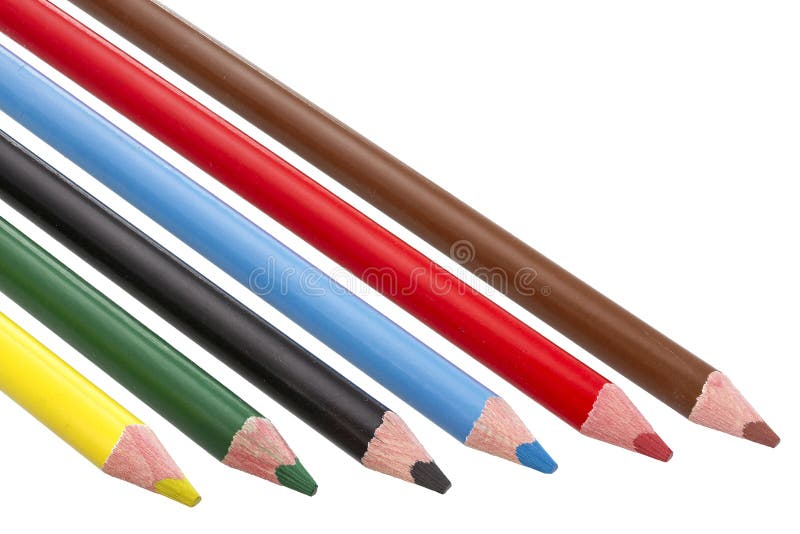 Six Colour Pencils on White Stock Photo - Image of paint, black: 25789614
