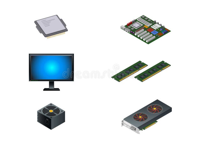 Six computer parts stock vector. Illustration of electronics - 72409710