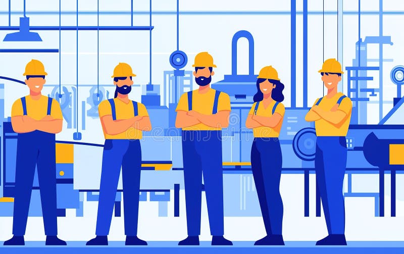 Six Construction Workers in Safety Gear Posing Confidently in a ...