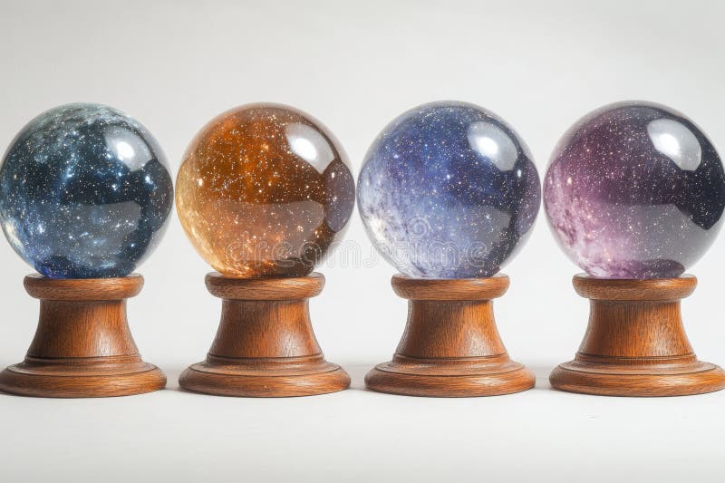 Six Crystal Balls Exhibit a Cosmic Display of Nebulae and Stars Stock ...
