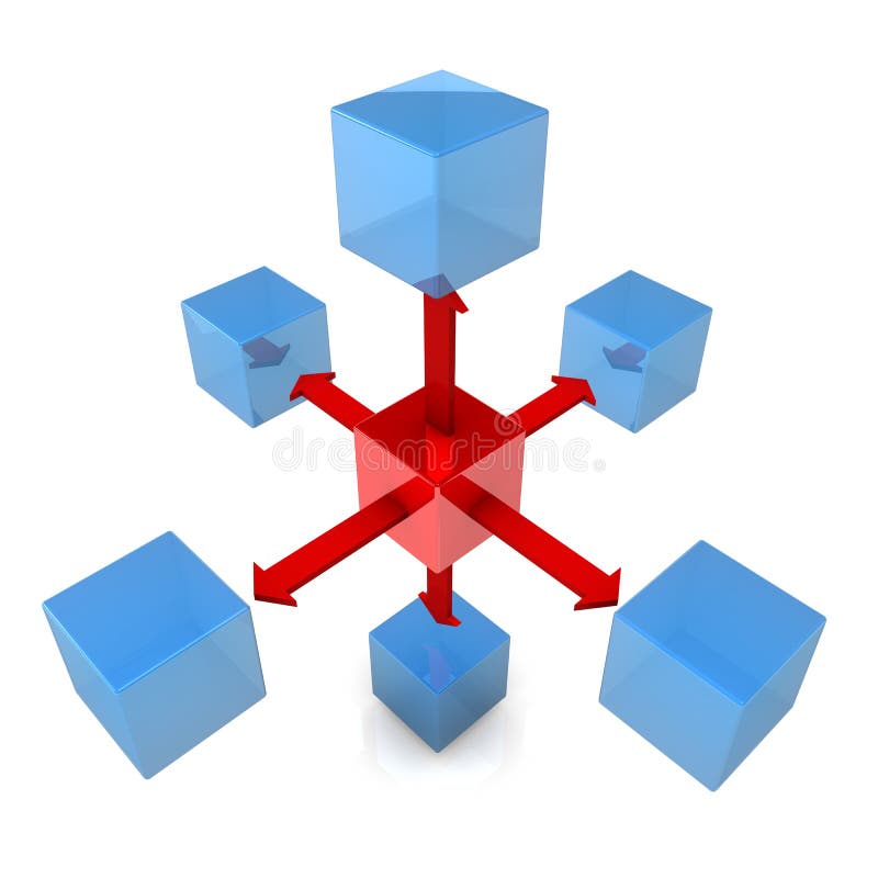 Six Cubes Bleus Avec Le Cube Rouge Illustration Stock - Illustration of ...