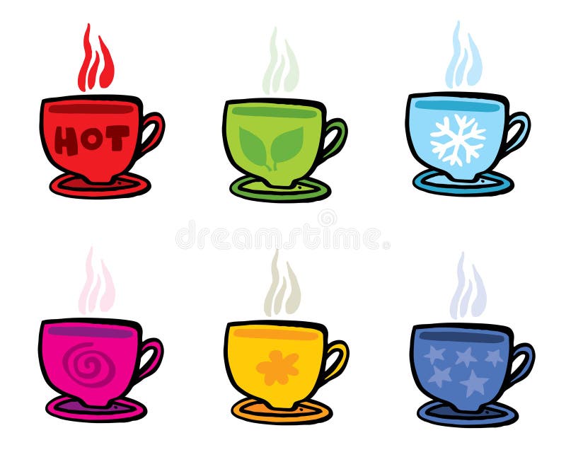 Six Cups with Different Symbols on White Stock Vector - Illustration of ...
