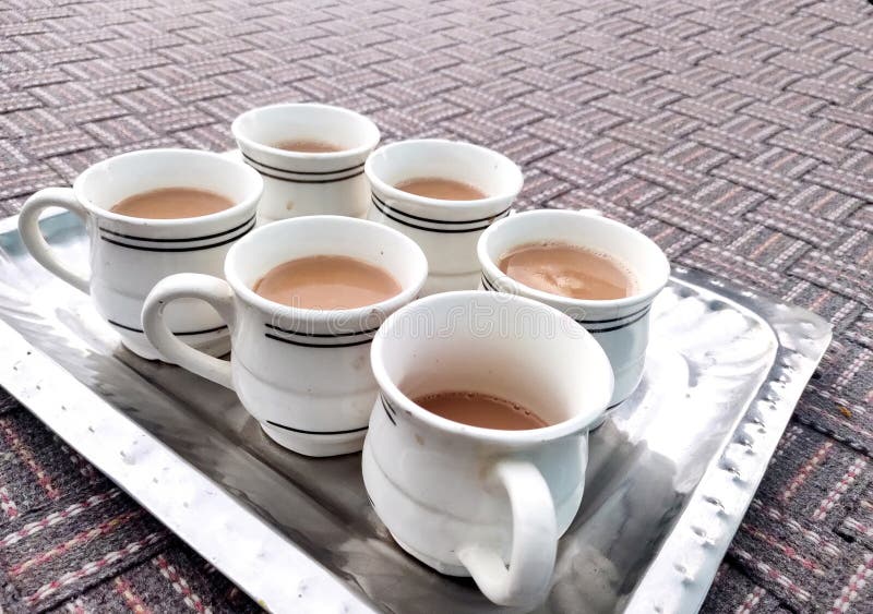 Six cups of tea in a tray stock photo. Image of chaiwala - 321409352