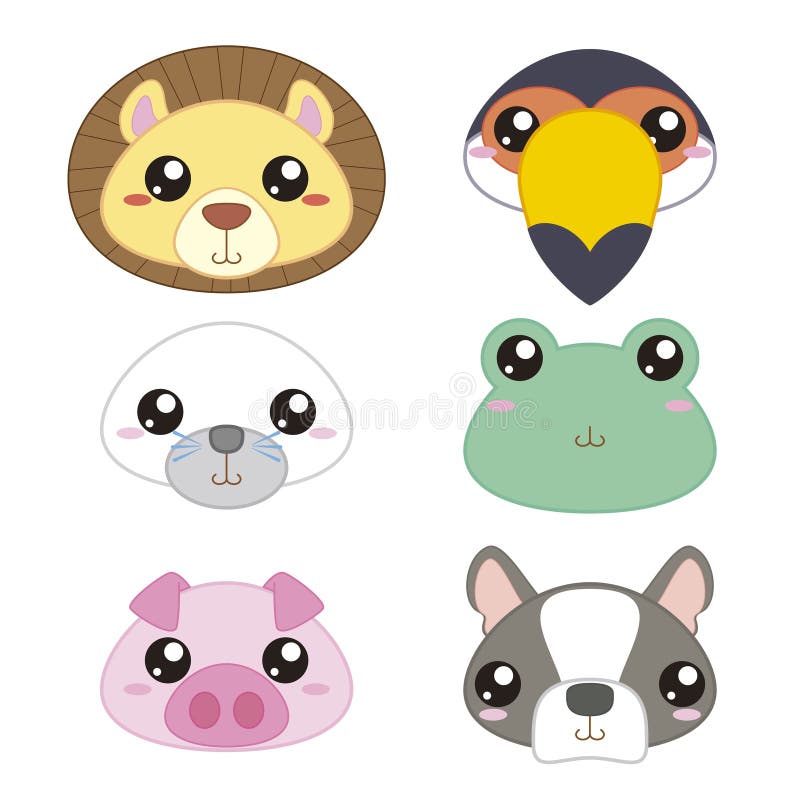 Six Cute Cartoon Animal Head Stock Vector - Illustration of funny ...