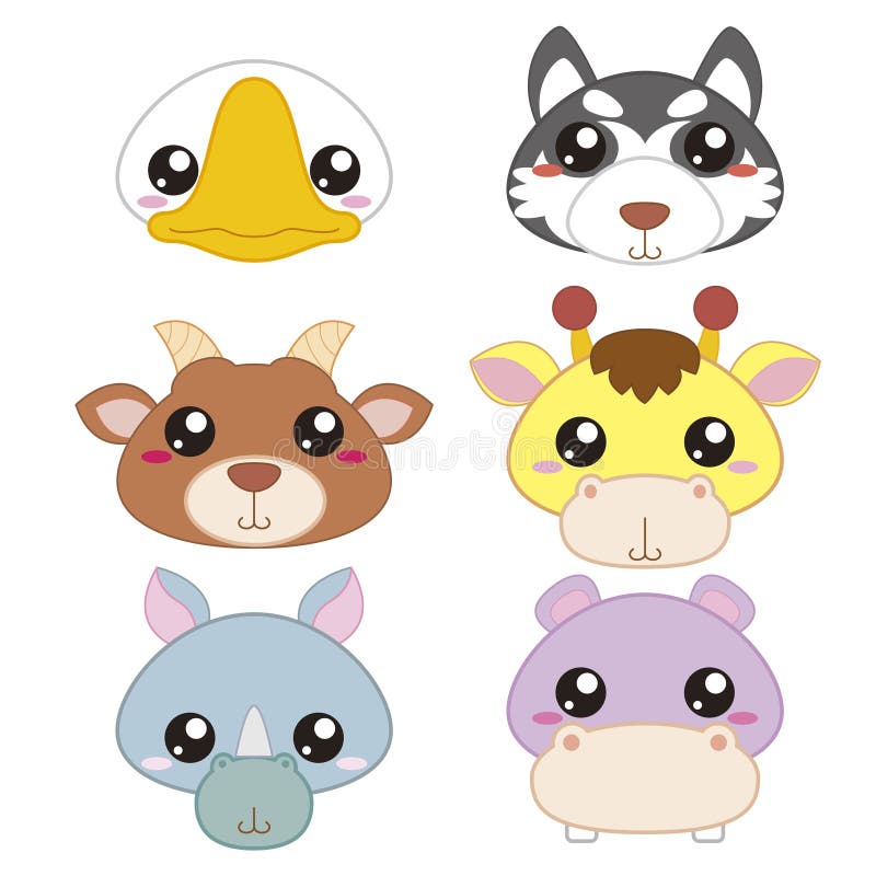 Six Cute Cartoon Animal Head Stock Vector - Illustration of icon, head ...