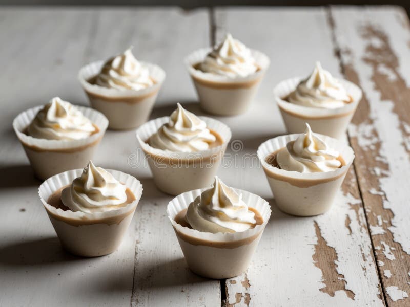 Six Delightful Dessert Cups with Creamy Tops are Beautifully Arranged ...