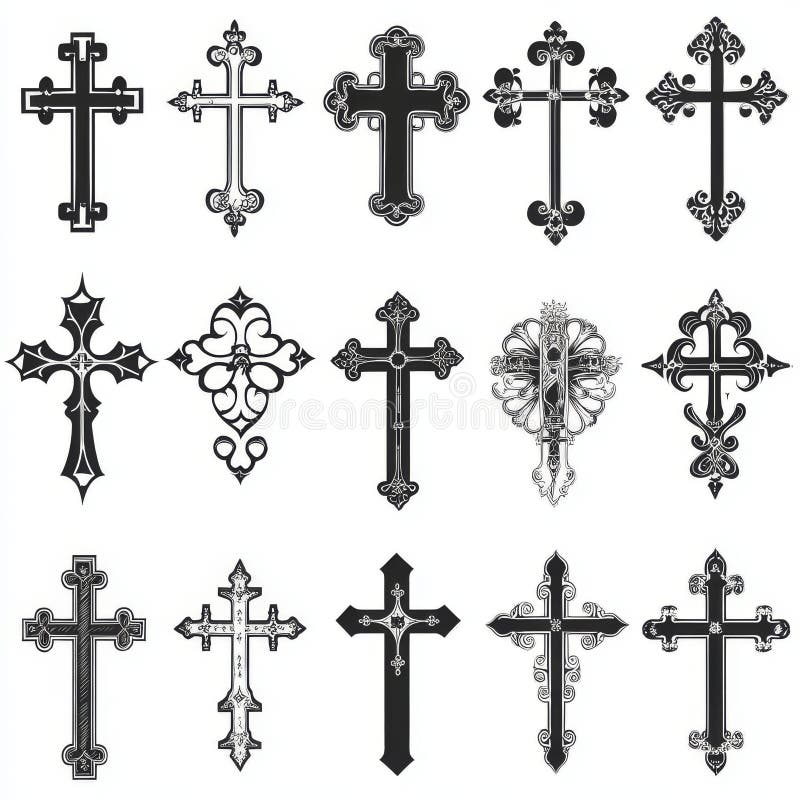 Six Different Black and White Cross Patterns are Laid Out in Two Rows ...
