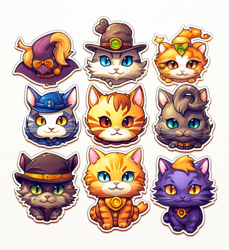 Six Different Cat Stickers with a Horde Sticker Stock Image - Image of ...