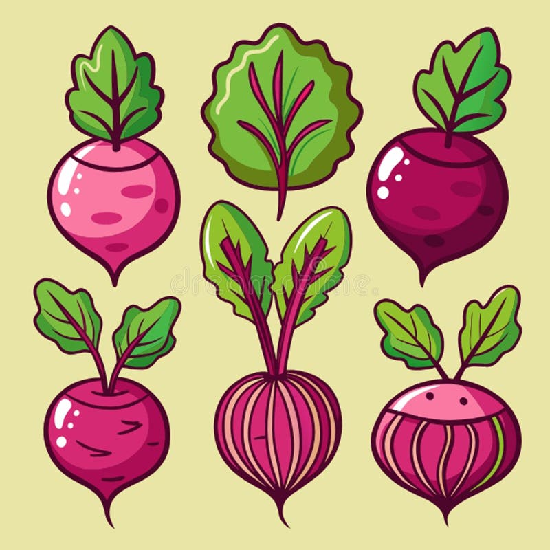 Six Different Hand Drawn Beets with Cartoon Stock Illustration ...