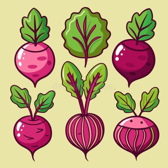 Six Different Hand Drawn Beets with Cartoon Stock Illustration ...