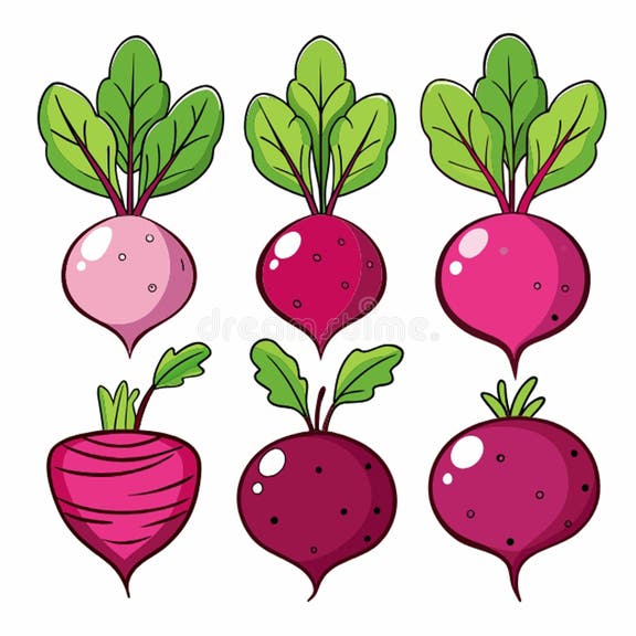 Six Different Hand Drawn Beets with Cartoon Stock Vector - Illustration ...