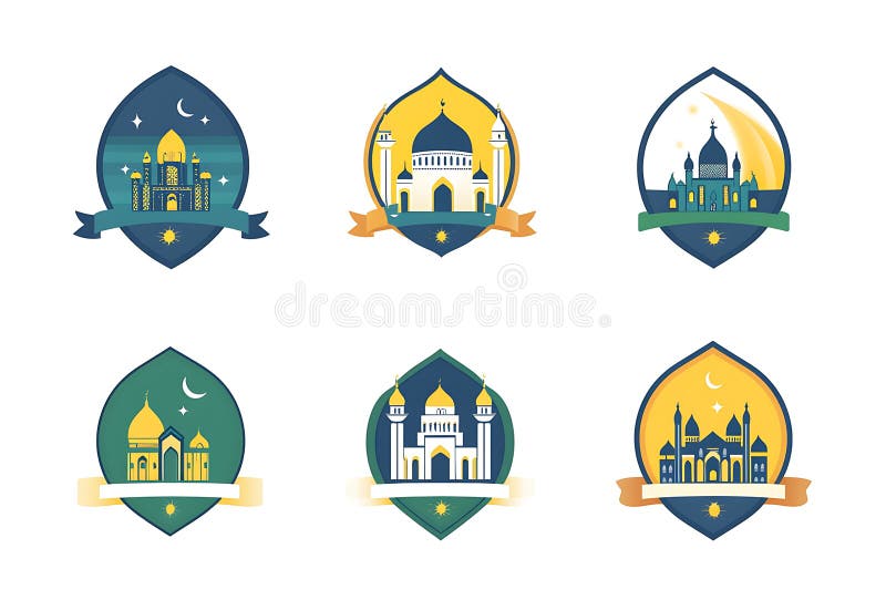 Six Different Islamic Mosque Emblems are Shown on White Background ...