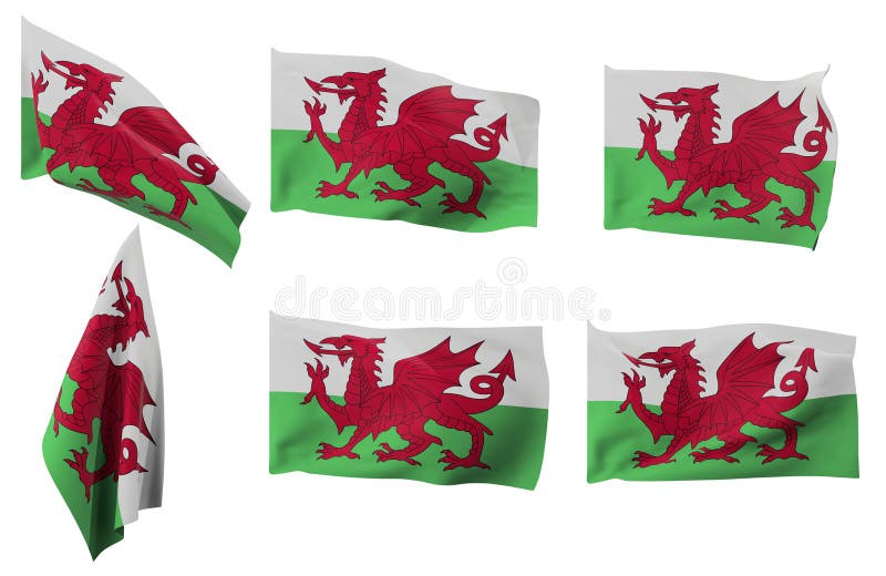 Six Different Positions of the Flag of Wales Stock Illustration ...