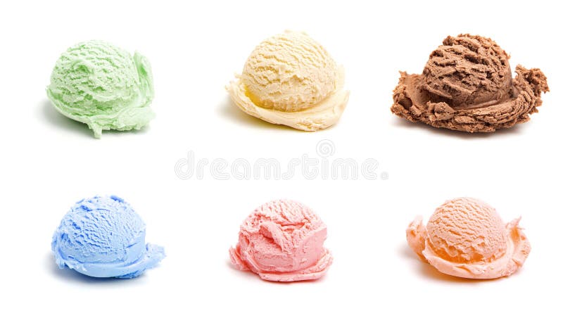 Six Different Scoops of Ice Cream Stock Photo - Image of collage, green ...