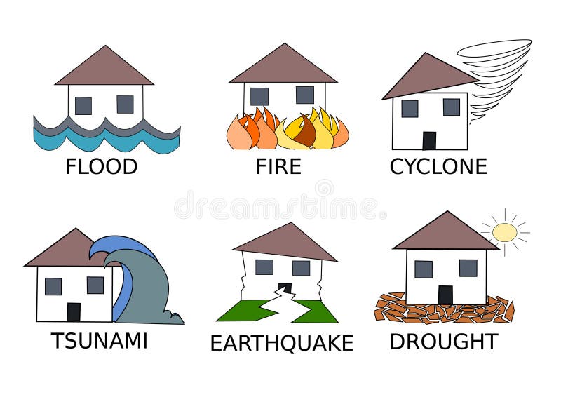 Six Different Simplistic Vector Drawings of Natural Disasters Stock ...