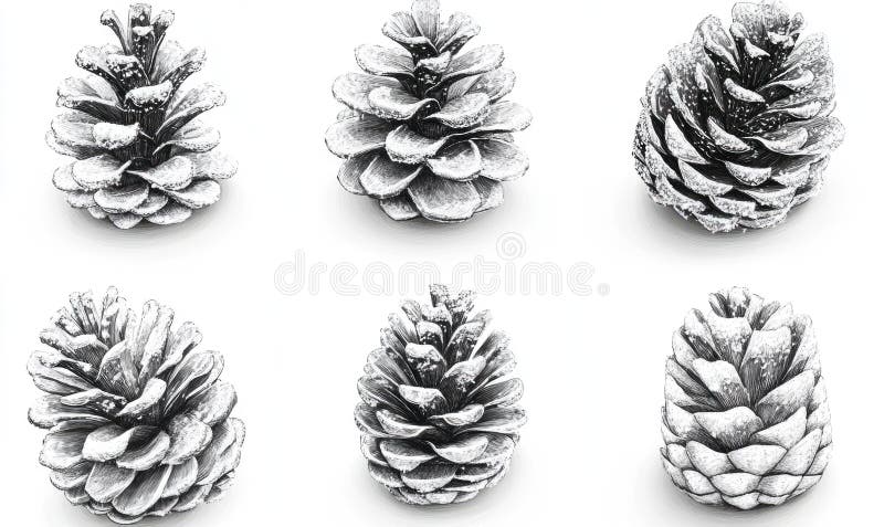 Six Different Types of Pine Cones, All of Which are Silver and White ...
