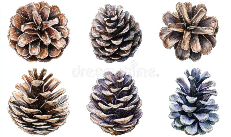 Six Different Types of Pine Cones, Each with a Unique Color and Texture ...