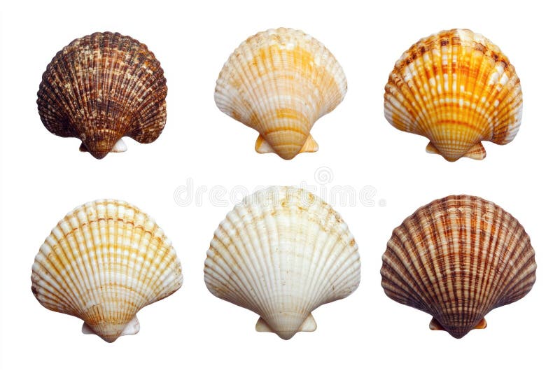 Six Different Types of Seashells Arranged on a Clean White Surface ...