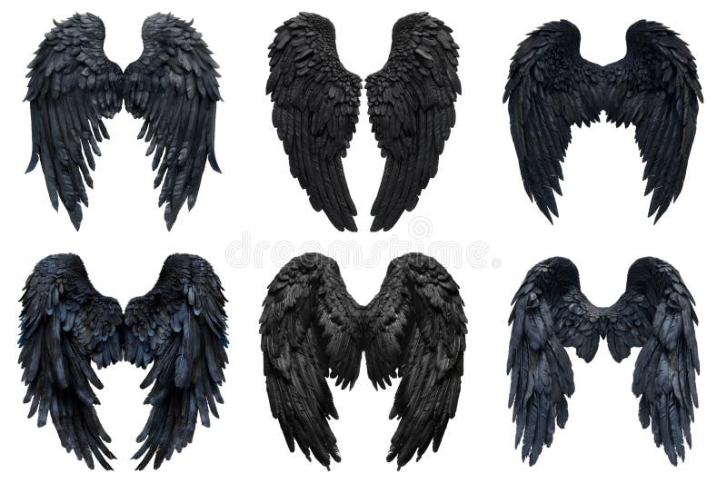 Six Different Views of a Pair of Black Angel Wings Stock Image ...