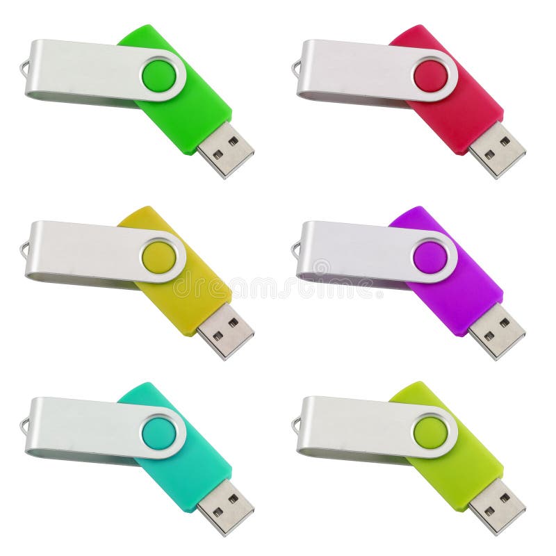 Six Differently Colored USB-Sticks Isolated on White Stock Photo ...