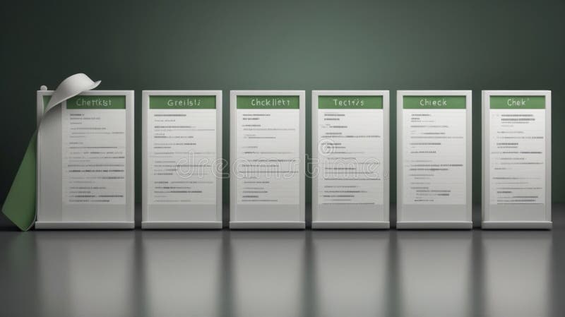 Six Digital Checklists Displayed on Screens, Organized in a Row Stock ...