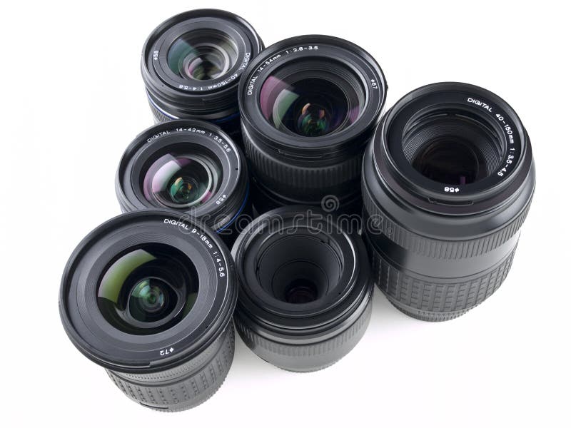 Six Digital Lenses Triangle Pattern on White Stock Photo - Image of ...