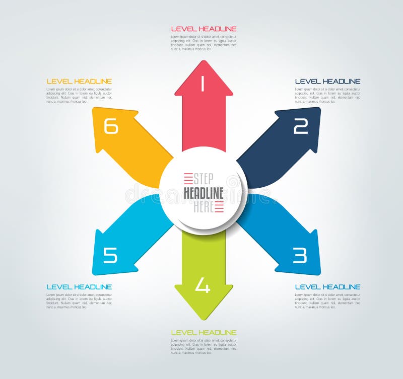 Six Directions Color Arrows Design Diagram Chart Template