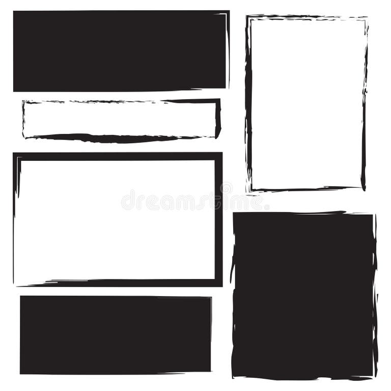 Six Distressed Frames. Black Border Design. Horizontal and Vertical ...