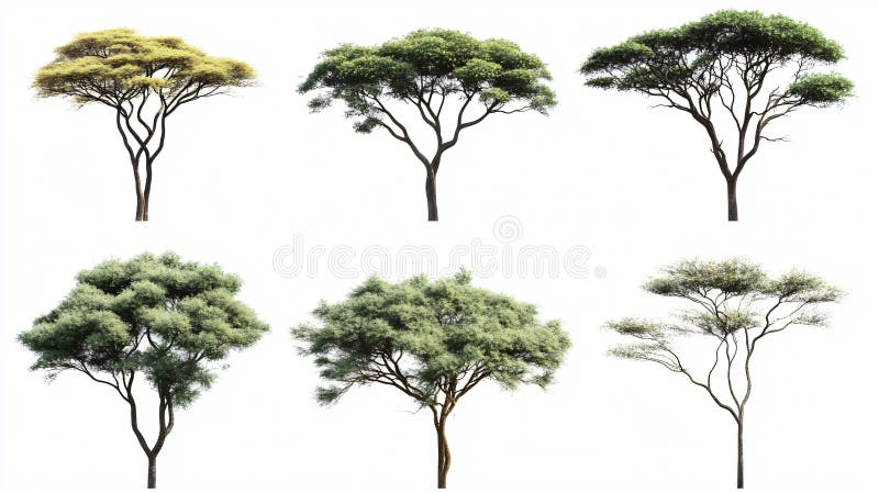 Six Diverse Acacia Trees Isolated on White Background High Resolution ...