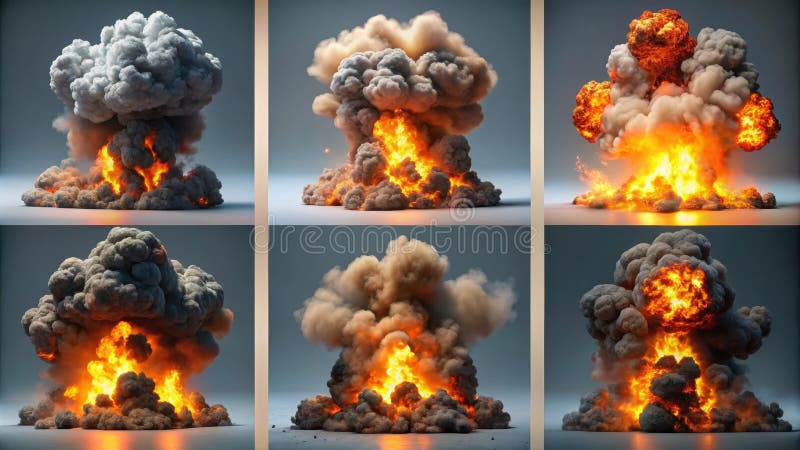 Six Diverse Explosions a Collection of Fiery Smoke and Fire Visual ...