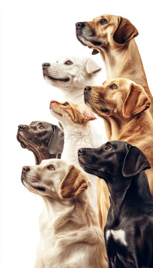Six Dogs of Different Breeds Posing Together. Looking, Attentive ...
