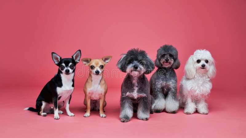 Six Dogs of Various Breeds in Studio on Red Background, Pet Photography ...