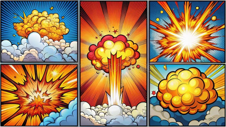Six Dynamic Comic Book Explosion Panels a Vibrant Collection of Action ...