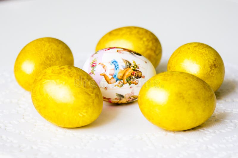 Six Easter Eggs on the Table Stock Photo - Image of card, holiday: 90470320