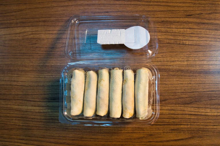 Six Egg Rolls in Plastic Container Stock Image - Image of restaurant ...