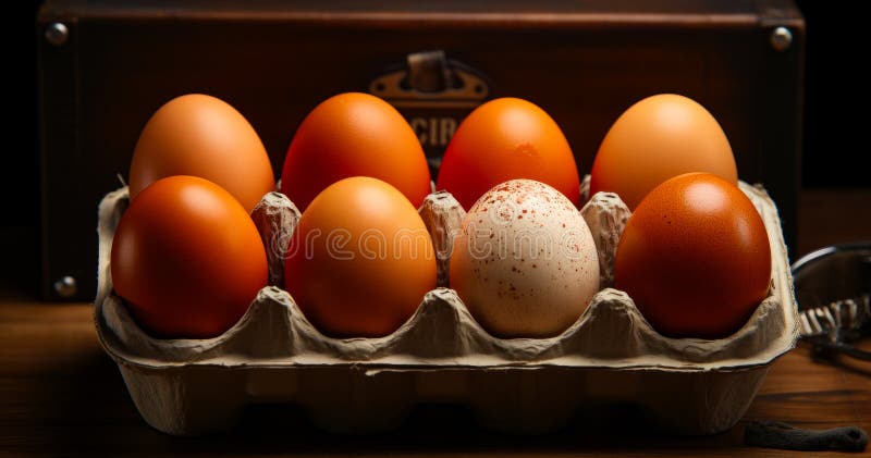 Six Eggs in a Carton on a Table Stock Image - Image of healthy, fresh ...