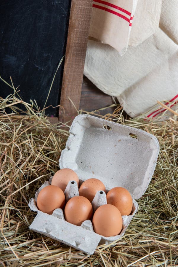 Eggs in the Package on the Straw Stock Image - Image of concept ...
