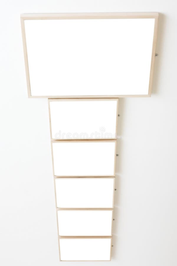 Six Empty Frames on White Wall Exhibition Stock Image - Image of ...