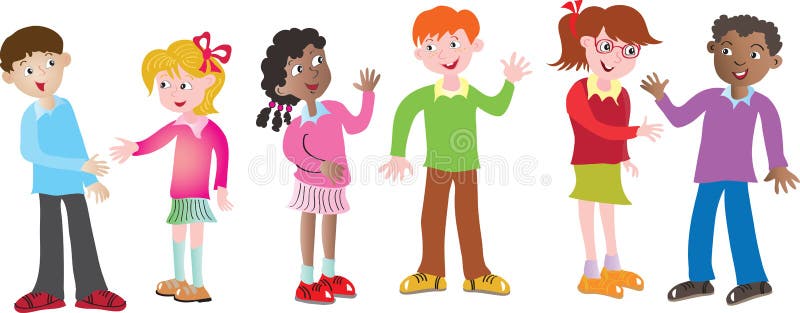 Six enfants se saluant illustration de vecteur. Illustration of juste ...