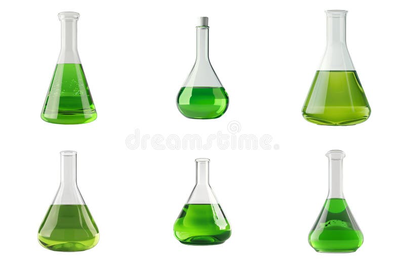 Six Erlenmeyer Flasks Filled with Green Liquid Stock Image ...