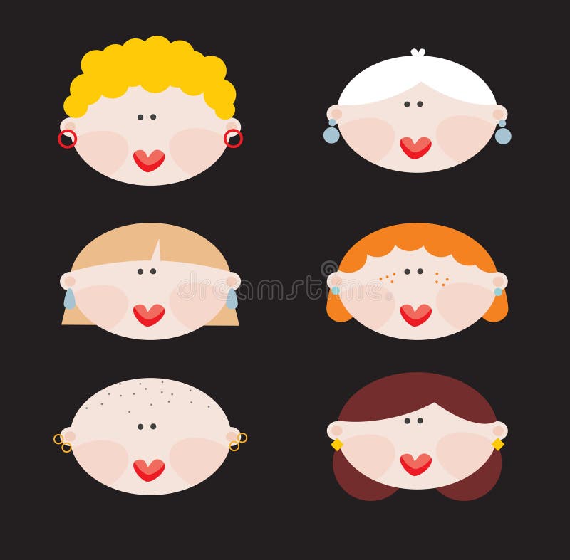 Six faces of cute women. stock vector. Illustration of simple - 32952833