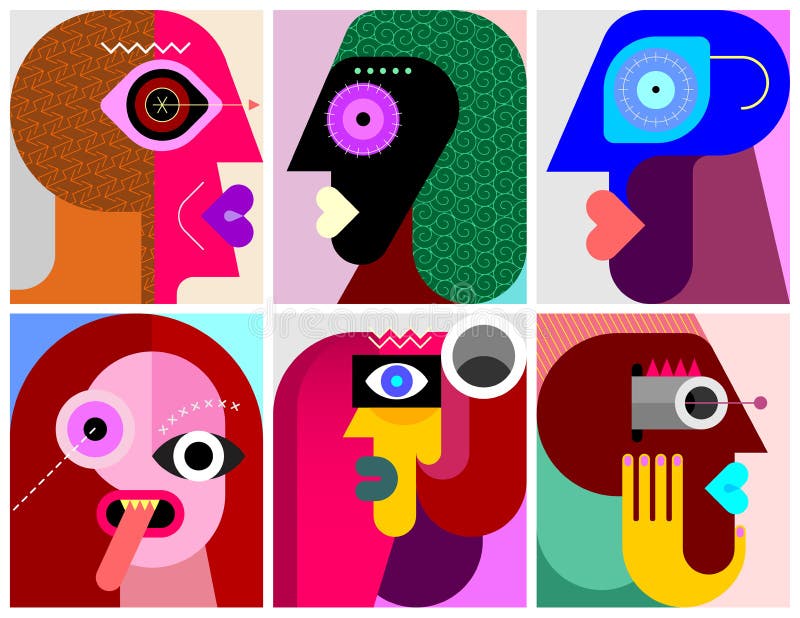 Six Faces / Six Persons Vector Illustration Stock Vector - Illustration ...