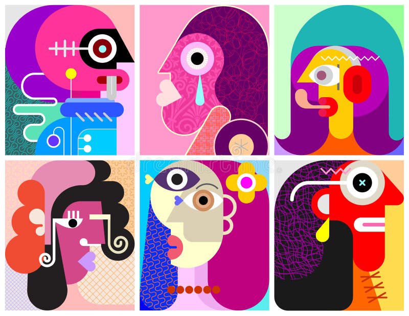 Six Faces / Six Persons Vector Illustration Stock Vector - Illustration ...