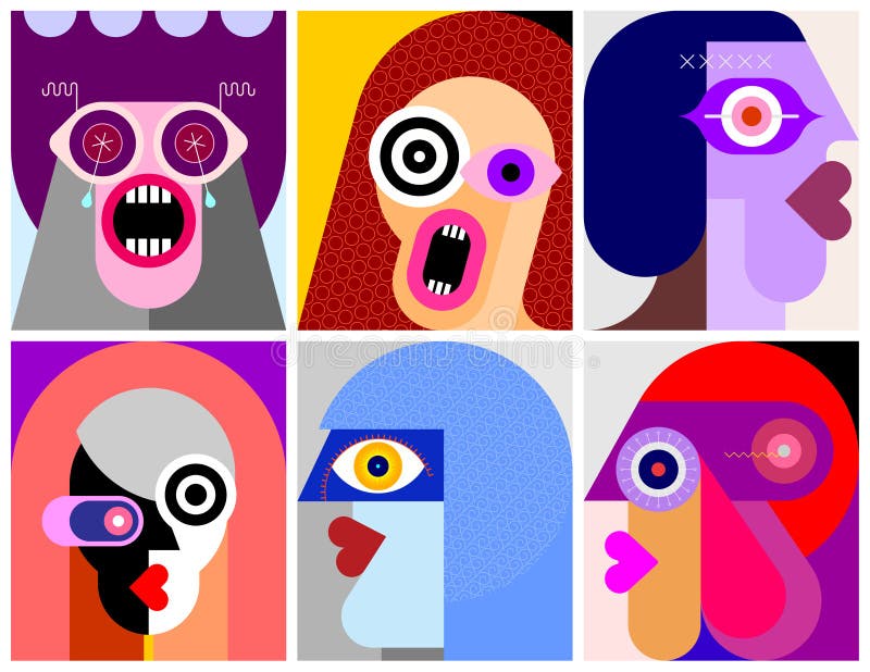 Six Faces Vector Illustration Stock Vector - Illustration of artistic ...